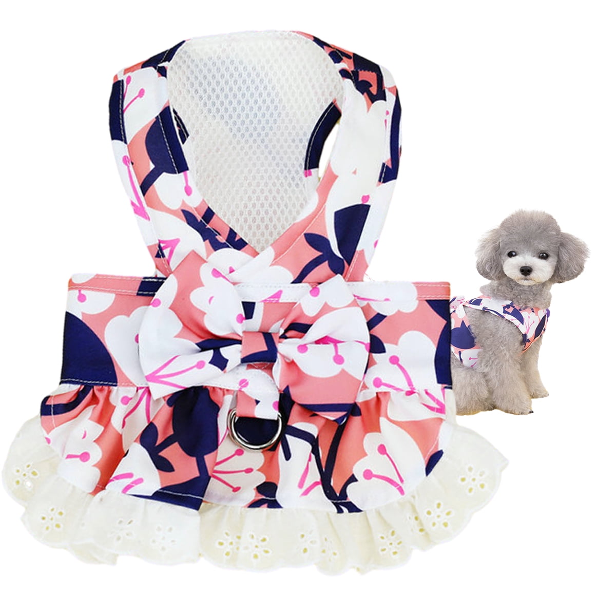 Dog Dress Harness and Leash Set for Small Dogs Floral Bow Tie Girl ...