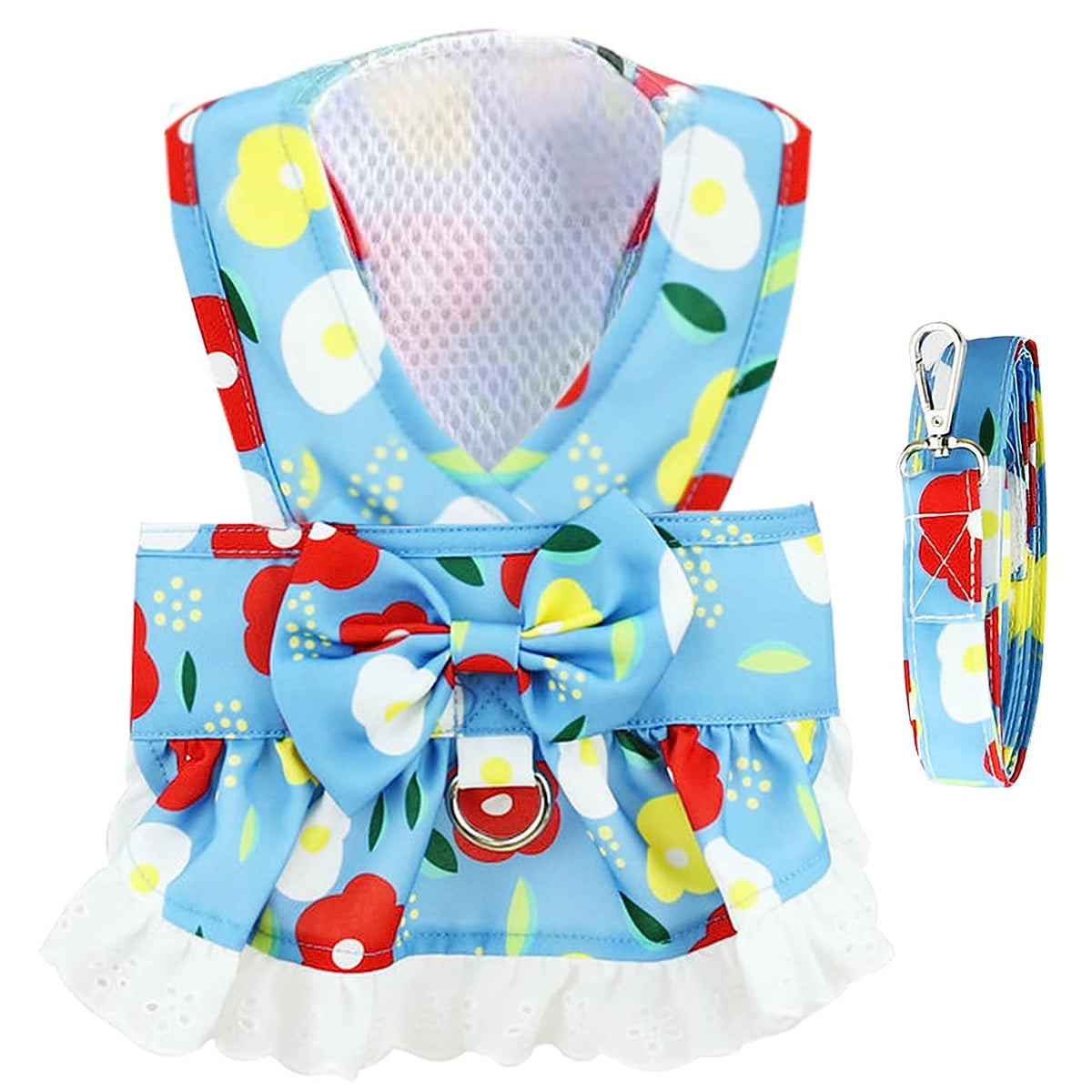 Dog Dress Harness and Leash Set for Small Dogs Floral Bow Tie Girl ...