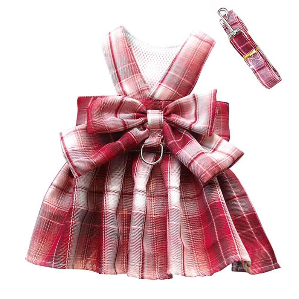 Dog Dress With Harness And Leash Set Lattice Pet Dog Clothes For Small ...