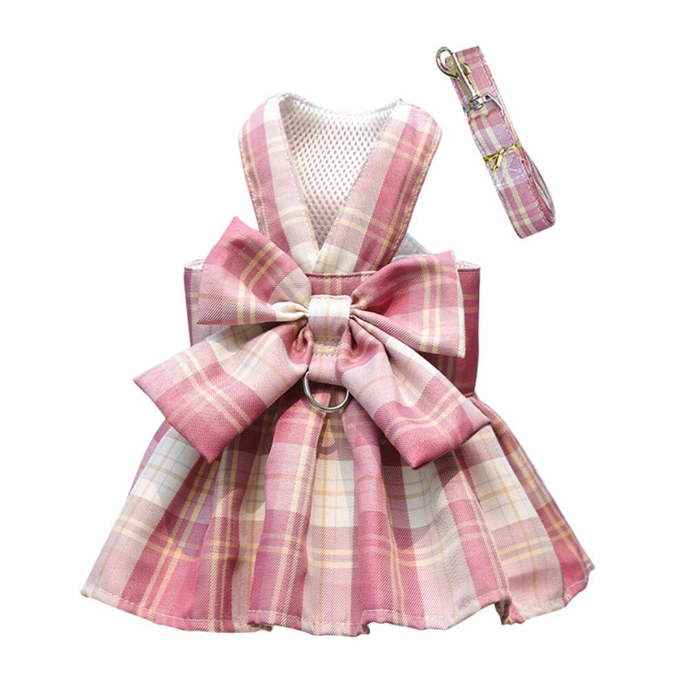 Dog Dress With Harness And Leash Set Lattice Pet Dog Clothes For Small ...