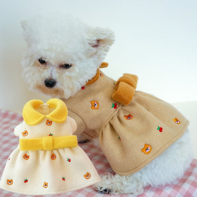 Dog Dress with Bowknot Dog Outfit Flannel Fleece Lined Thermal Pet ...