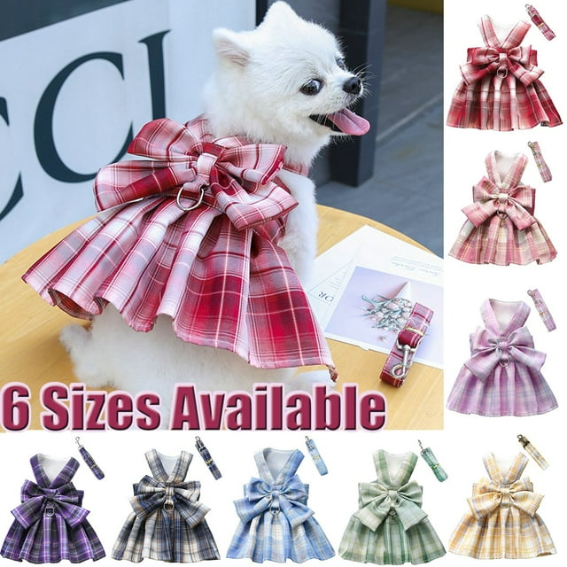 Dog Dress with Leash Set, Soft & Comfy Pet Vest Harness with Bow Design ...