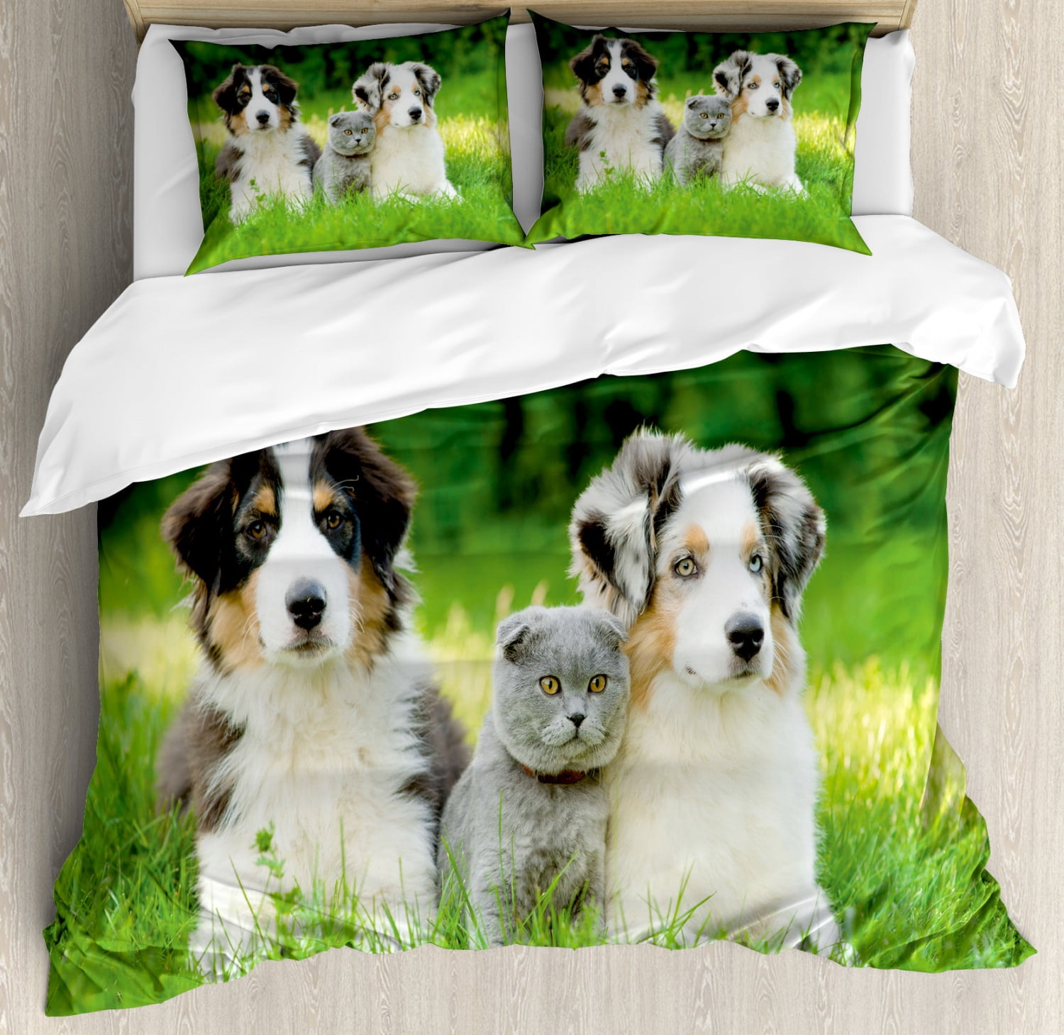 Dog Duvet Cover Set King Size, Cute Pets Puppy Family in the Garden ...