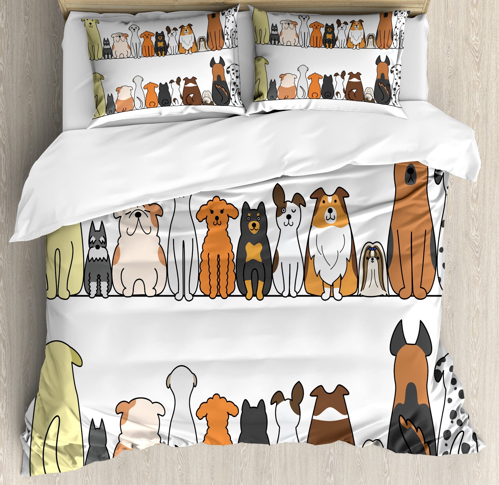 Dog Duvet Cover Set, Multicultural Dog Family in a Row from Back and ...