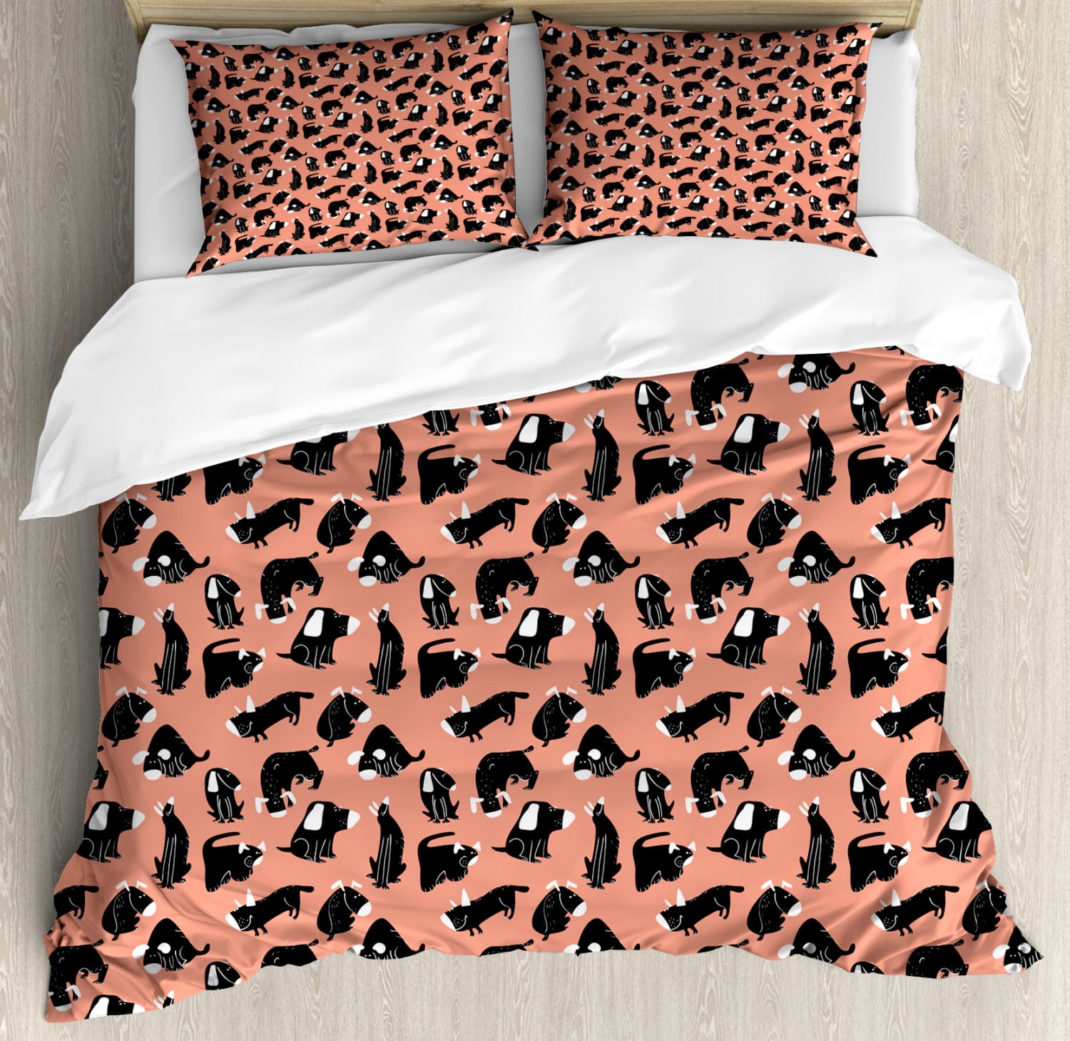 Dog Duvet Cover Set Queen Size, Arrangement of Various Doggies Hanging ...