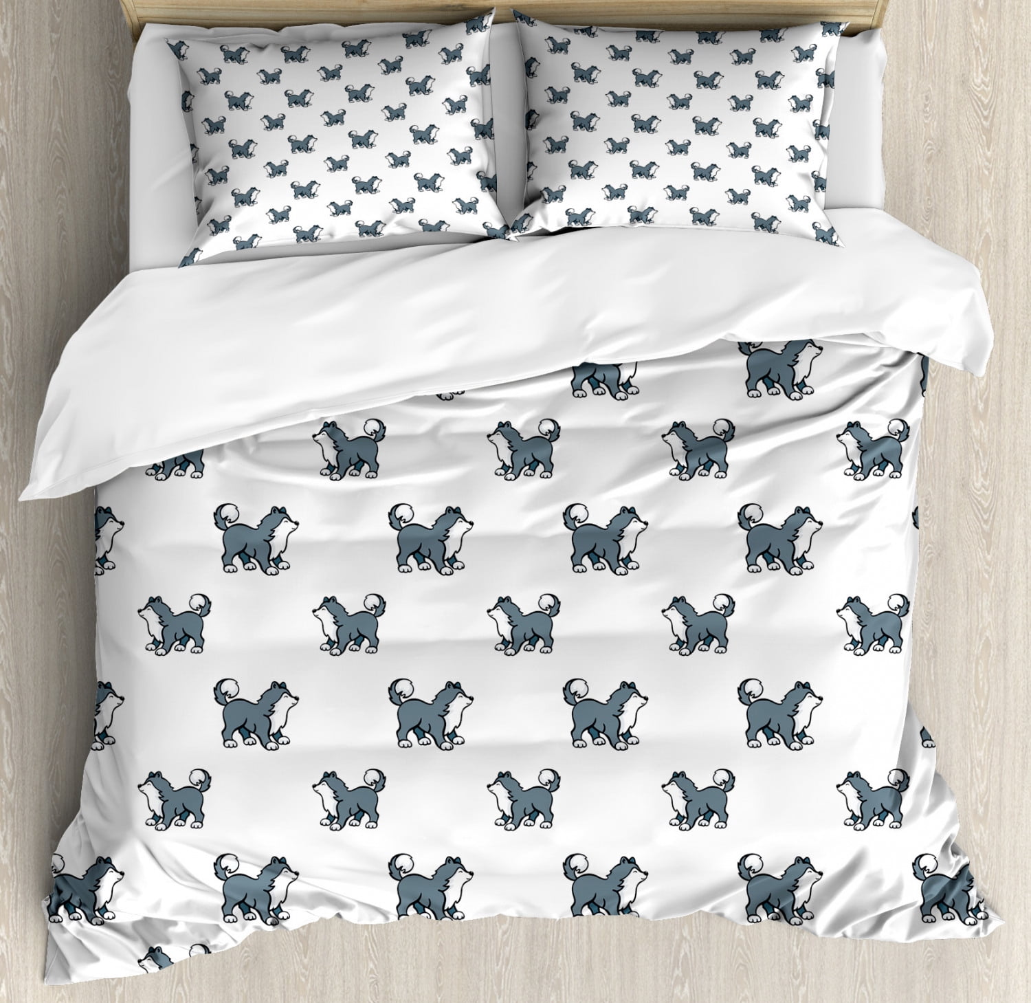 Dog Duvet Cover Set Queen Size, Husky Puppy Siberian Energetic Pet ...