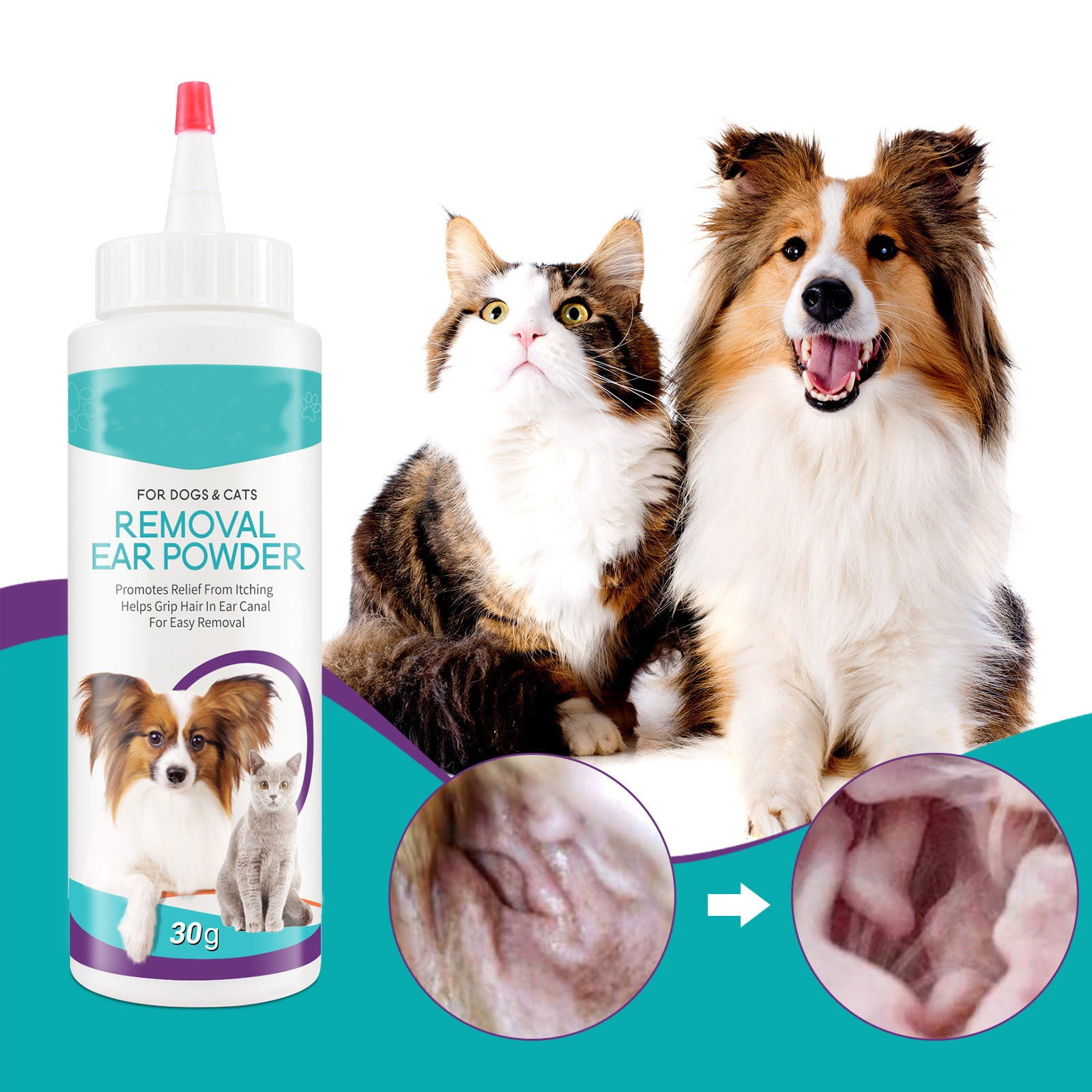 Dog Ear Cleaner, Ear Cleaning Powder for Dogs & Cats Ear Infection, Pet ...