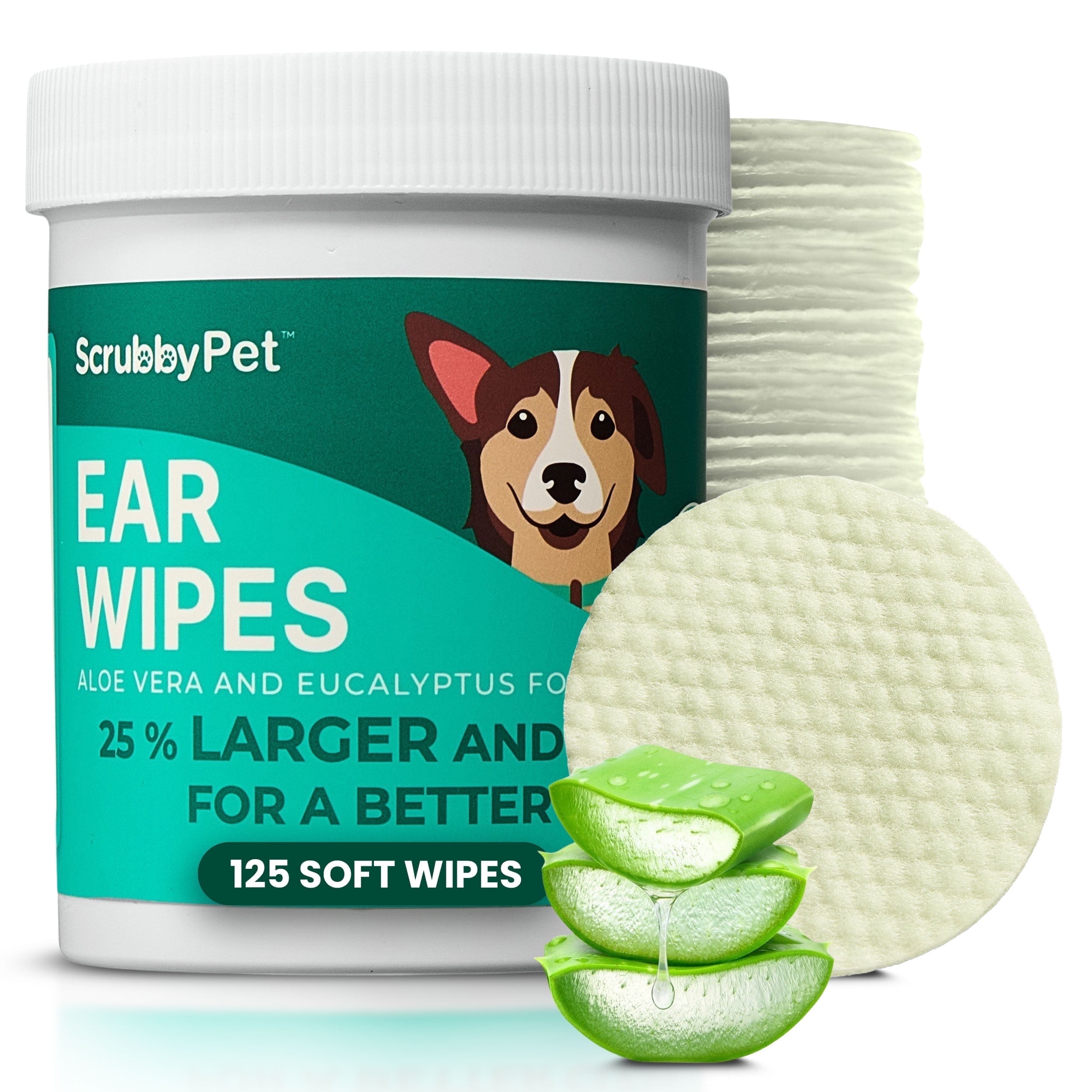Scrubby Pet Dog Ear Wipes, 125 Count, Aloe Vera and Eucalyptus ...