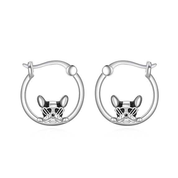 Dog Earrings 925 Sterling Silver French Bulldog Hoop Earrings Animal ...