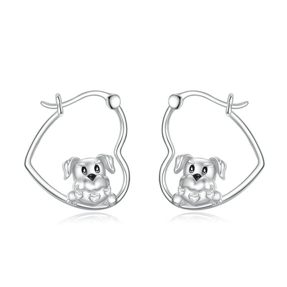 Dog Earrings Schnauzer Animal Hoop Dangle Earrings 925 Sterling Silver ...