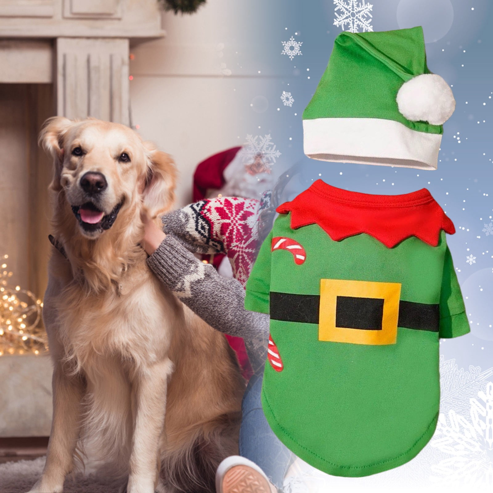 Dog Elf Costume Christmas Pet Clothes Cute Puppy Xmas Shirt with Dogs ...