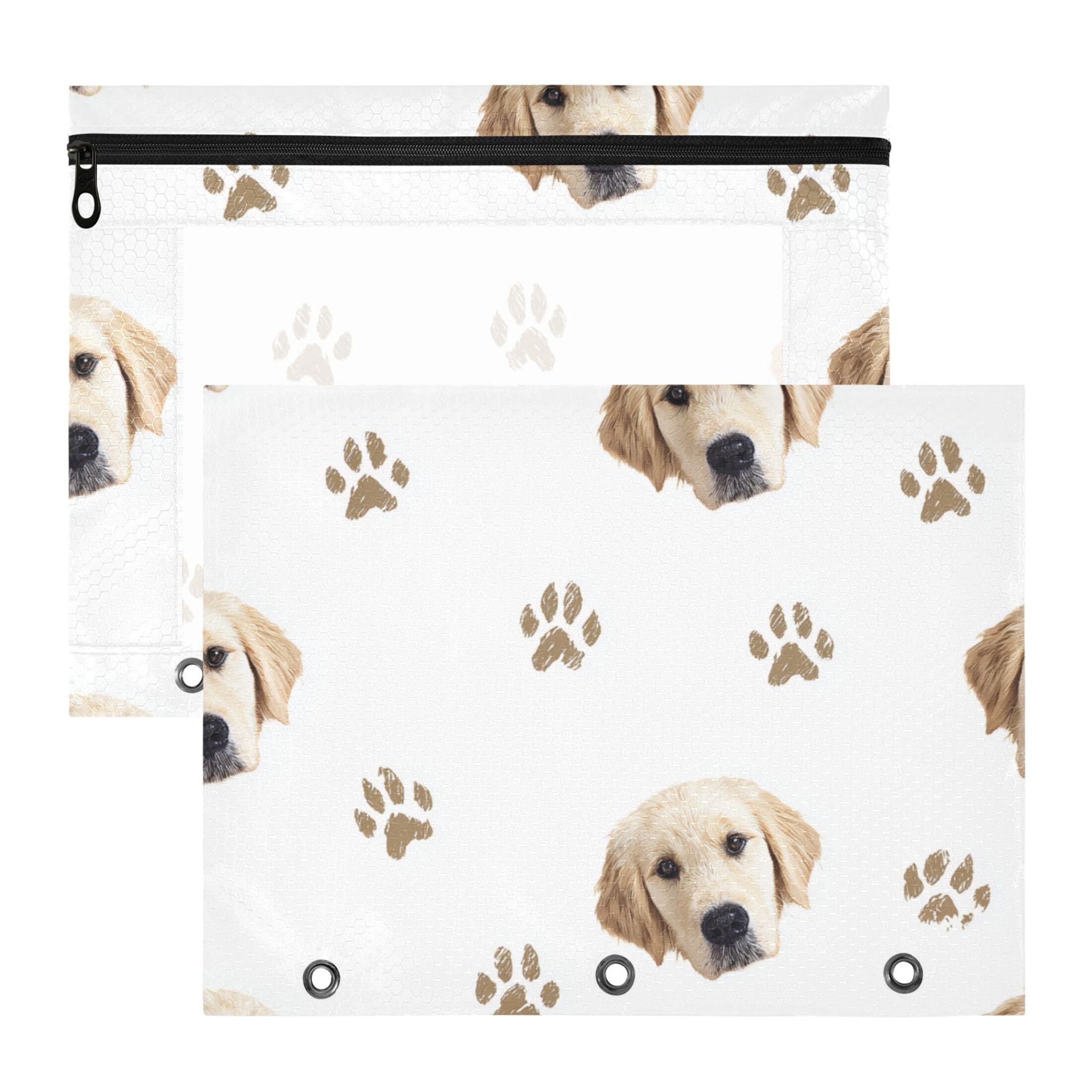 Dog Face with Dog Paw Prints Cute 3-Ring Binder Pocket with Zipper ...