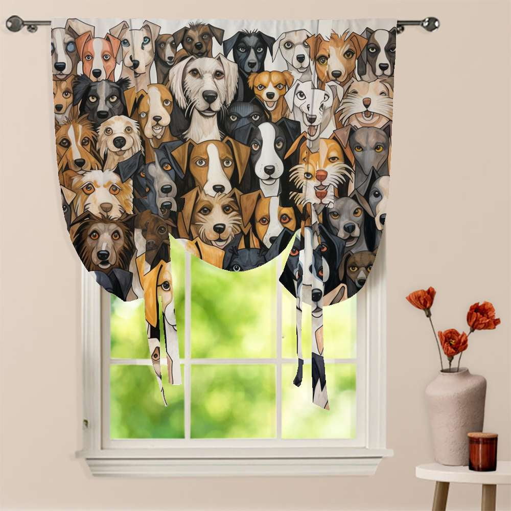 Dog Faces Pattern Print Window Curtain for Living Room Roman Curtain Kitchen Tie-up Curtains ...
