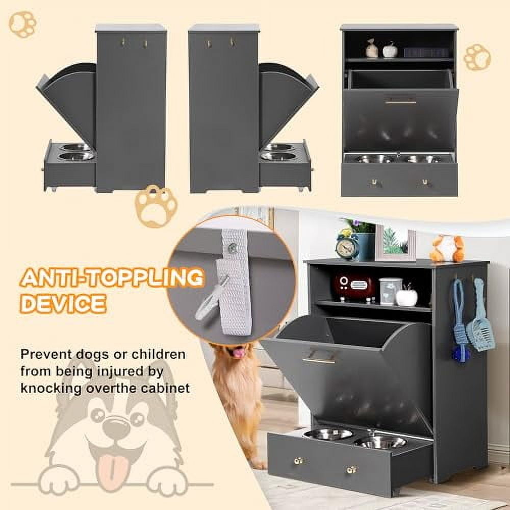 Dog Feeding Station,Dog Food Storage Cabinet Container with 2 Fixed or ...