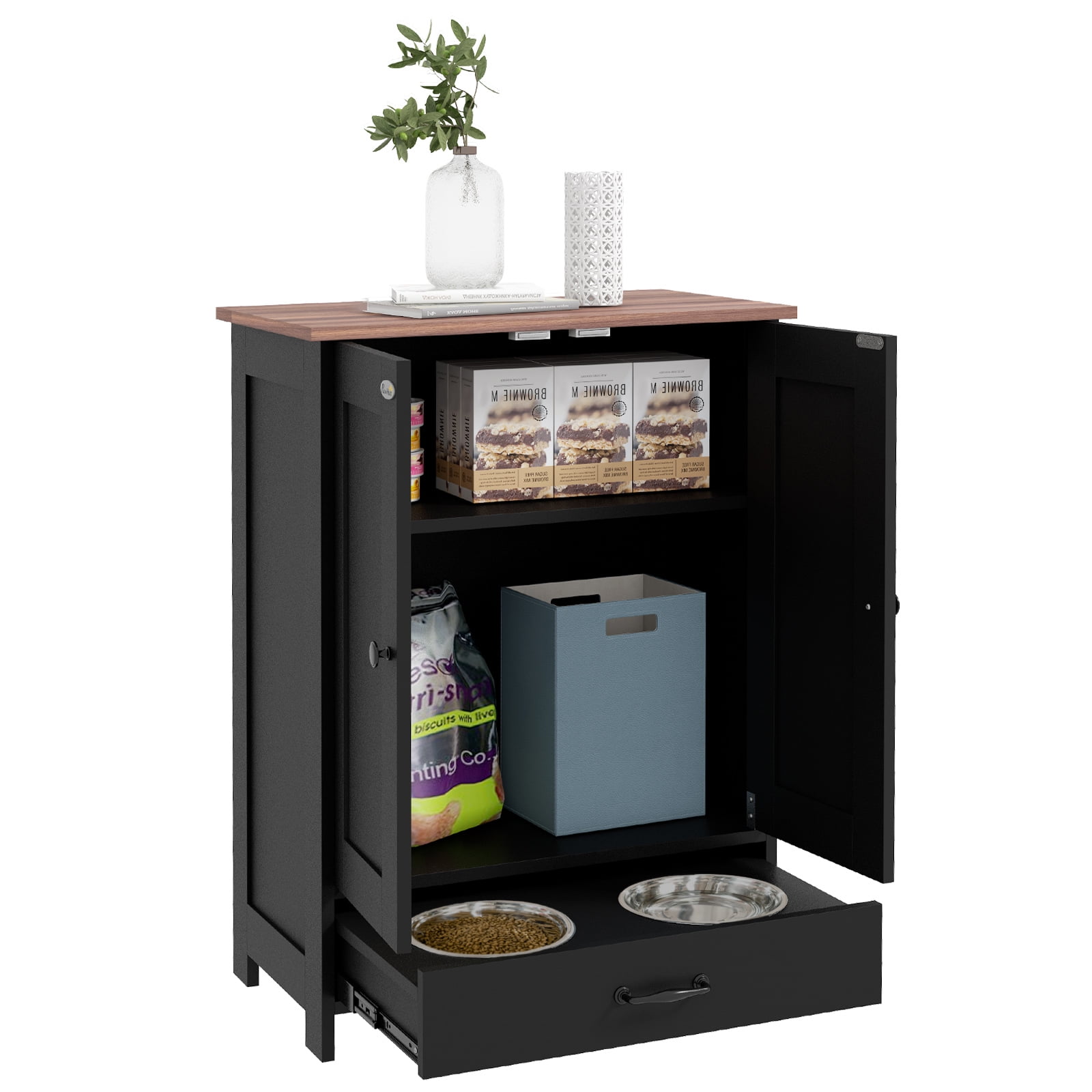 Dog Feeding Station, Dog Food Storage Cabinet with Hidden Dog Bowls ...