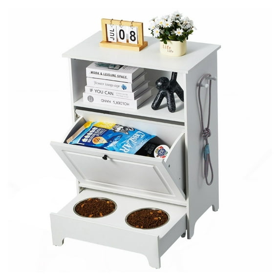 Dog Feeding Station with Storage, 2 Elevated Bowls - Pet Food Center ...