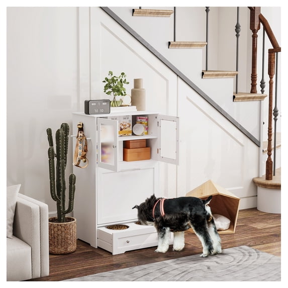 Dog Feeding Station with Storage Cabinets, Elevated Bowls, Hooks ...