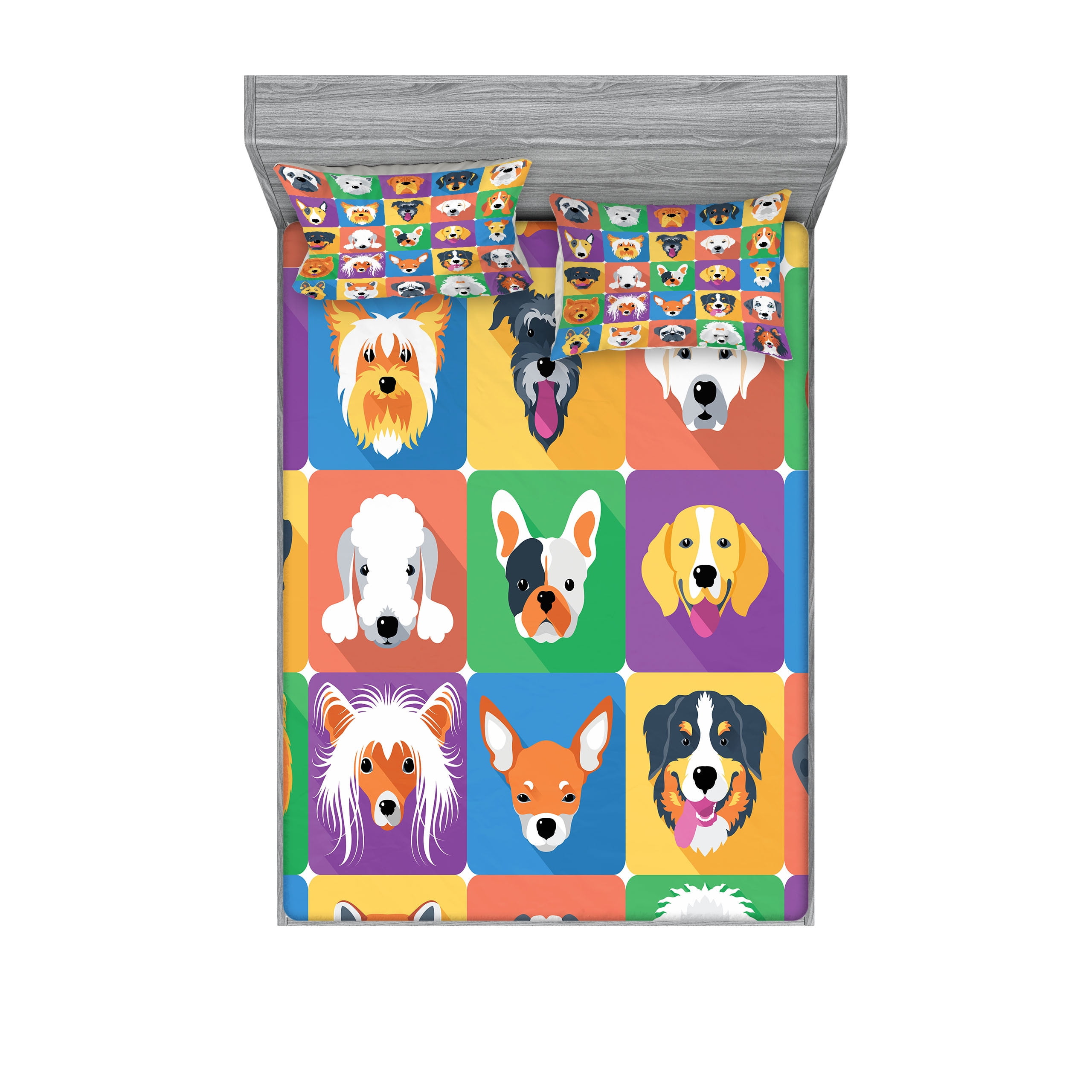 Dog Fitted Sheet & Pillow Sham Set, Dog Breeds Profiles Pets Shepherd ...