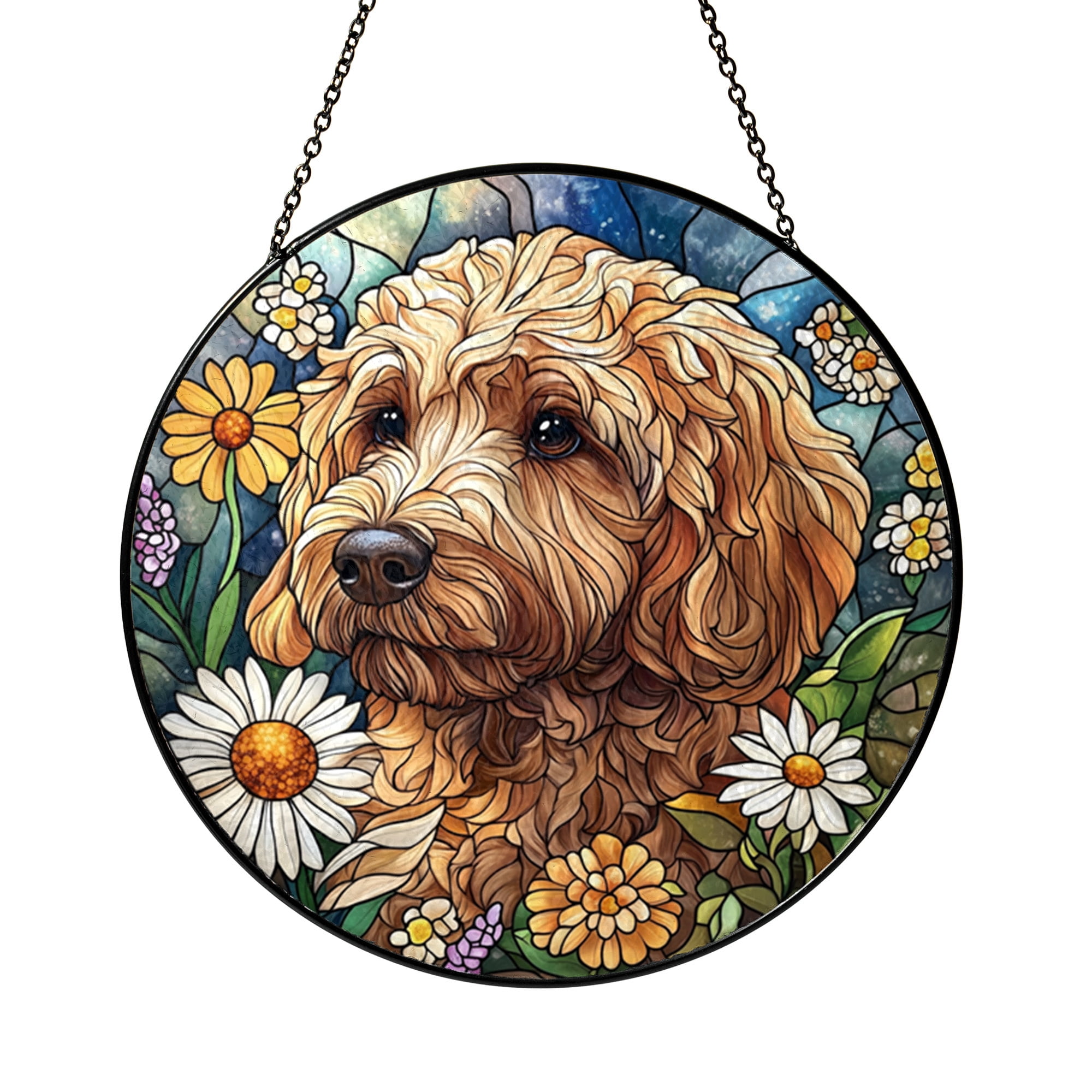 Dog Floral Stained Glass Style Suncatcher, Decorative Pet Inspired ...