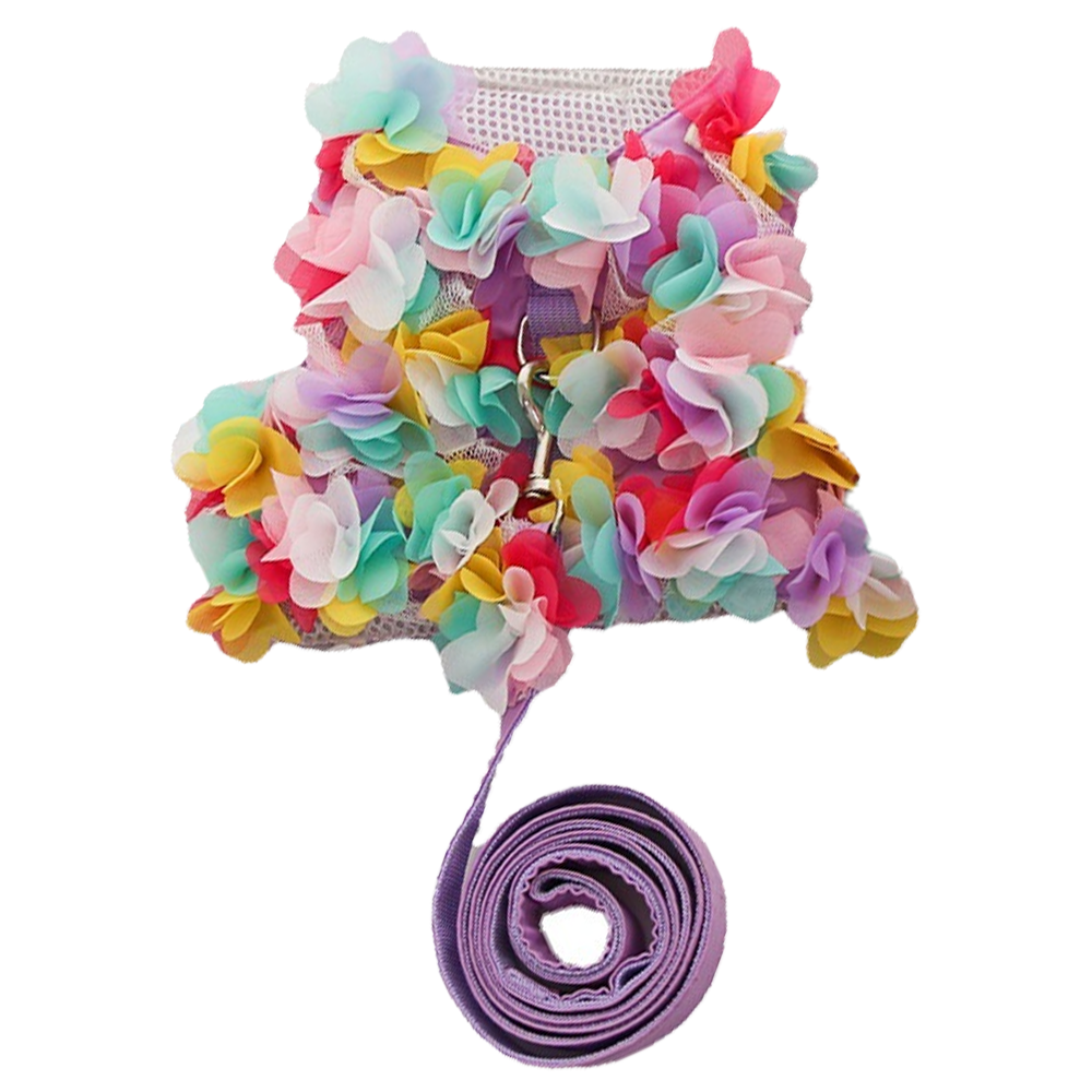 Dog Flower Harness Walking Vest, Dog Dress Harness with Leash, Pet ...