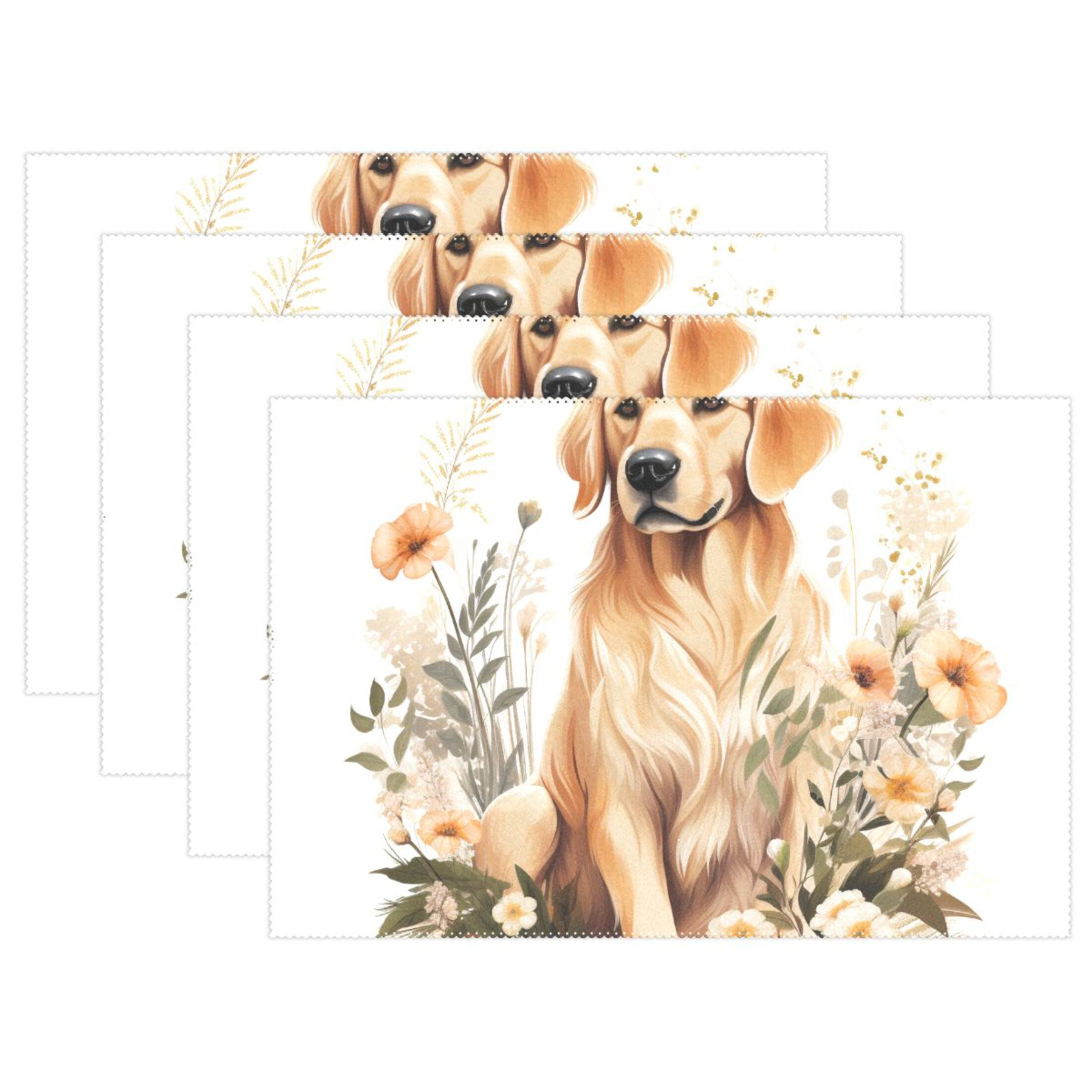 Dog Flowers Leaves Golden Retriever 12×18 inch Placemats Heat Resistant ...