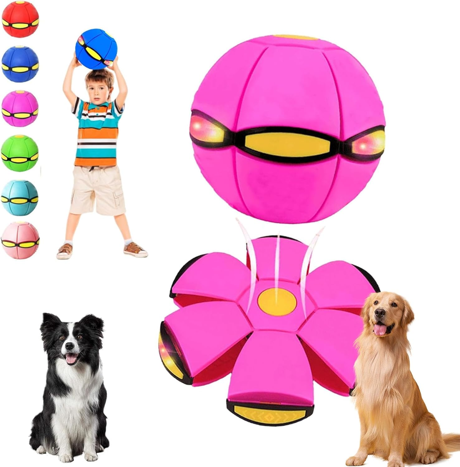 Dog Flying Disc Toy – Pet Flying Saucer Ball with 6 Lights, Dual Form ...