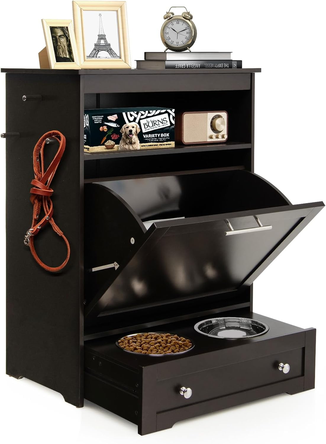 Dog Food Cabinet Feeding Station Pet Storage Organizer with 2 Raised ...