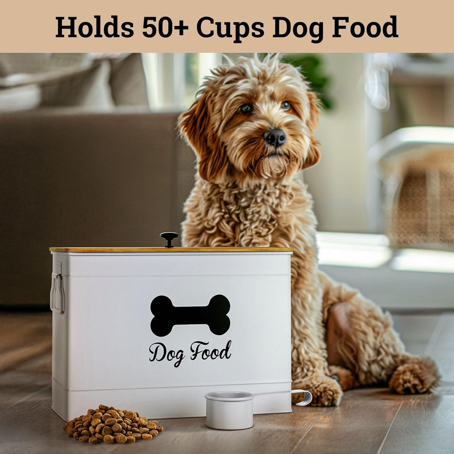 Dog Food Container Airtight 15 lb (50 Cup) Capacity with Metal Scoop ...