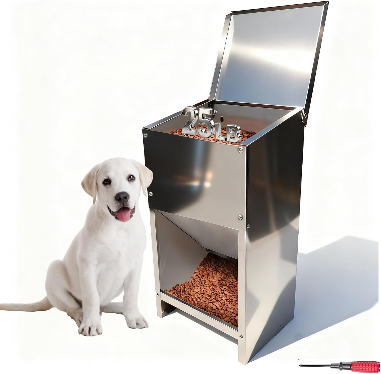 Dog Food Feeder for Kibble - (Stainless Steel Natural Color Anti ...