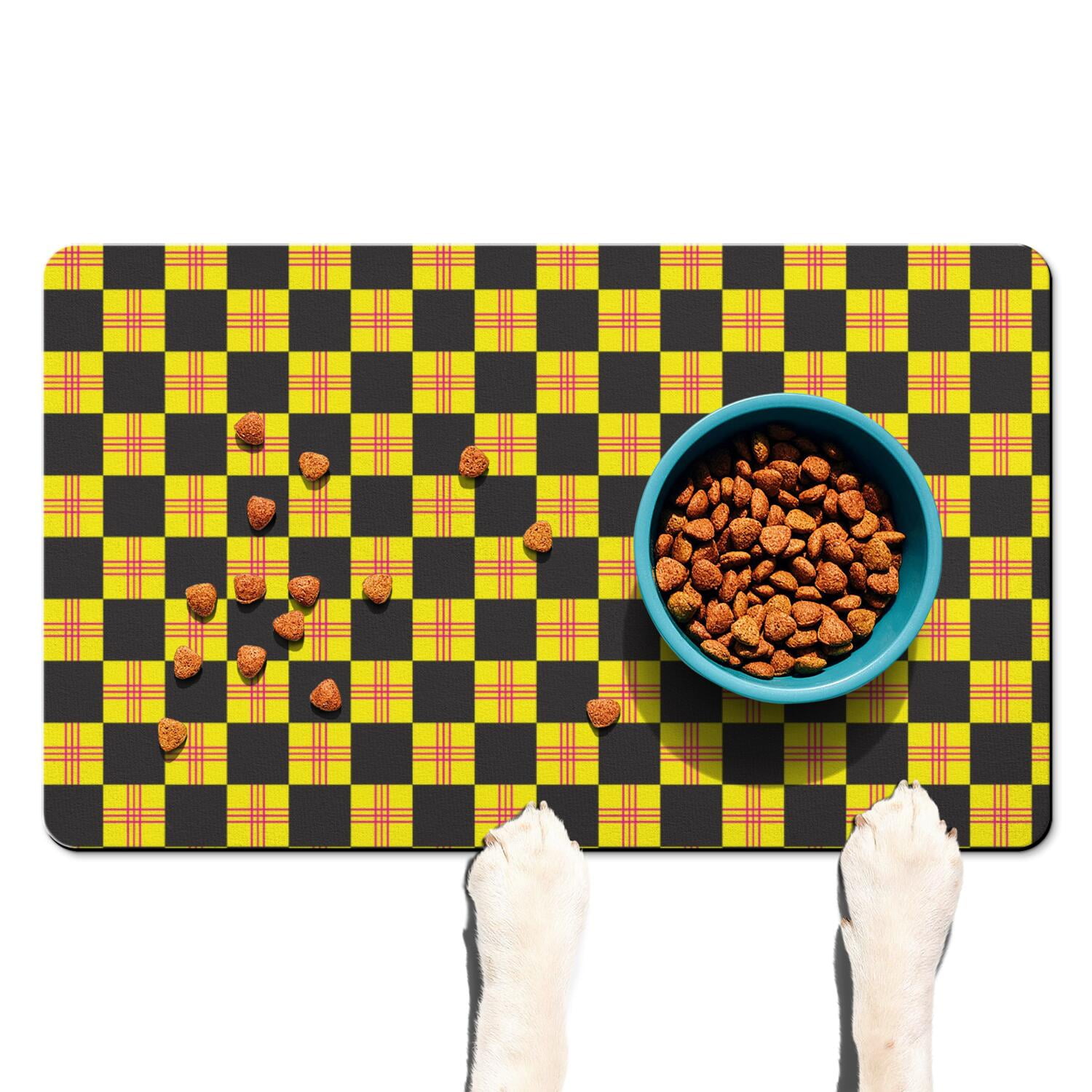 Dog Food Mat with Abstract Plaid Design, Absorbent Waterproof Pet ...