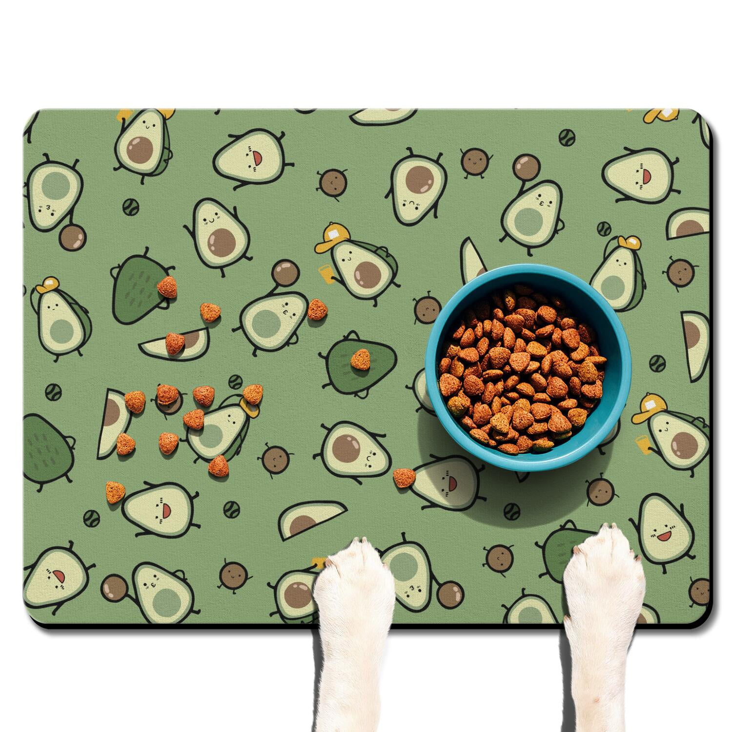 Dog Food Mat with Cute Avocado Illustration, Waterproof Absorbent Pet ...