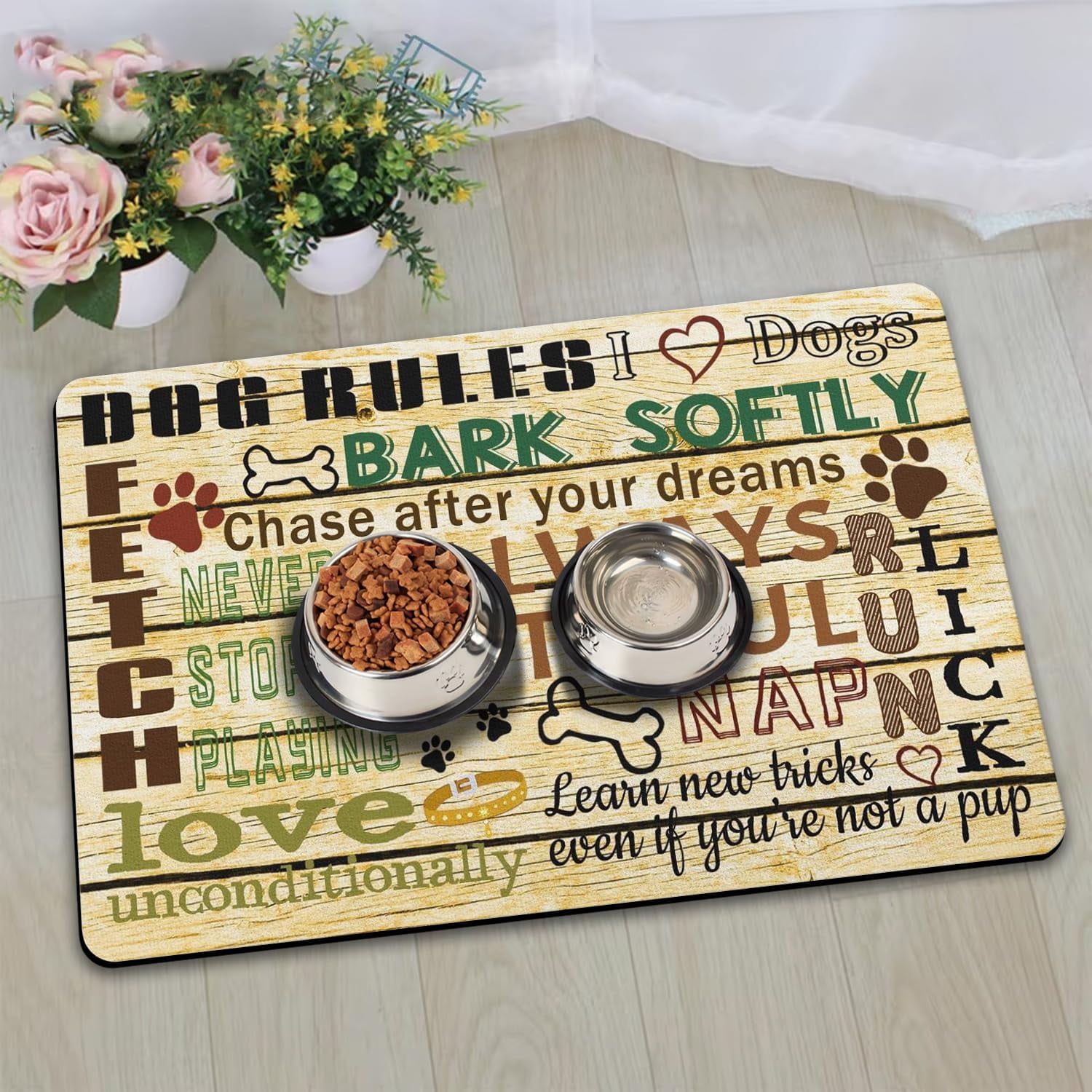 Dog Food Mat for Floors, Absorbent and Quick-Drying Pet Cat Food Mat ...