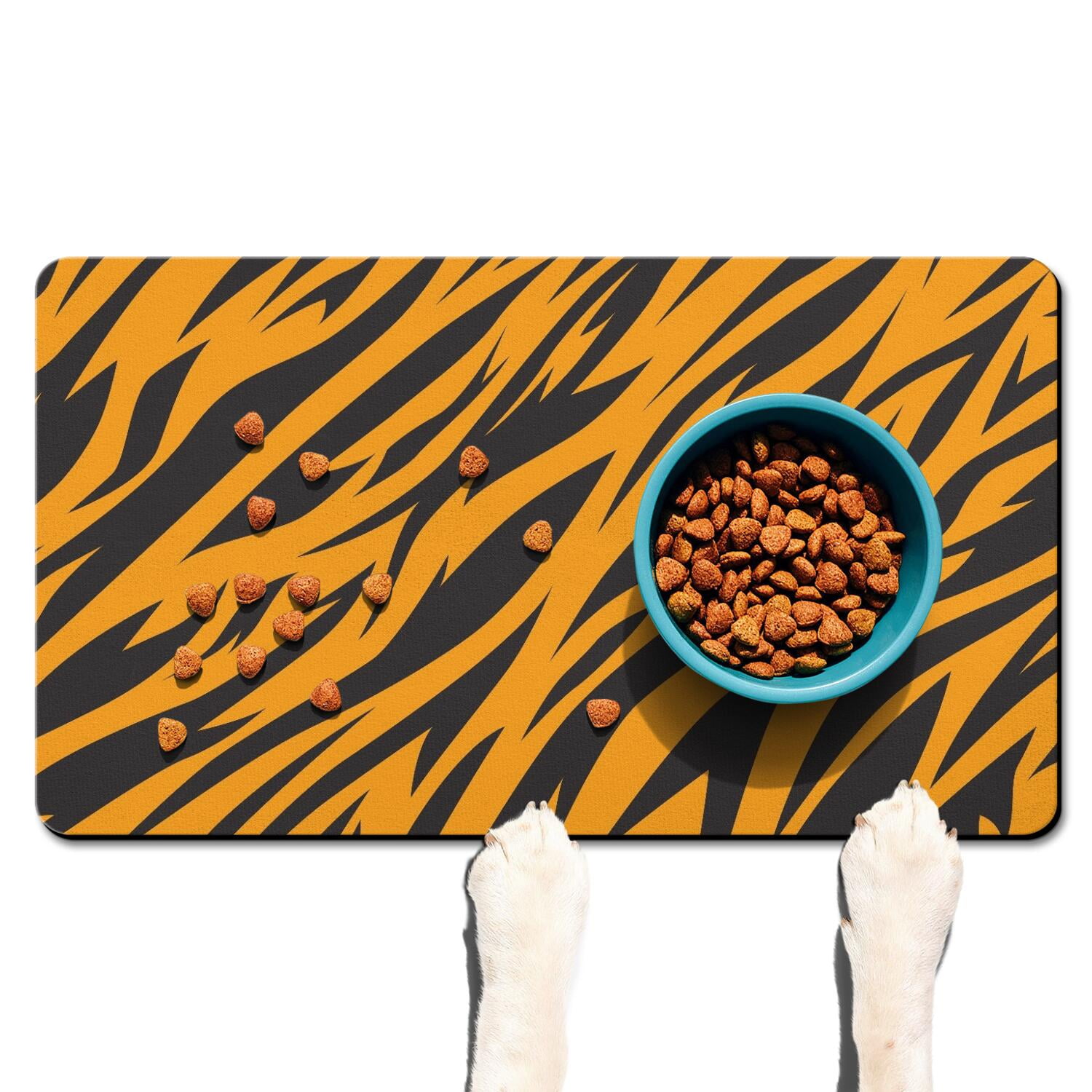 Dog Food Mat with Glitter Leopard Print, Absorbent Waterproof Pet ...