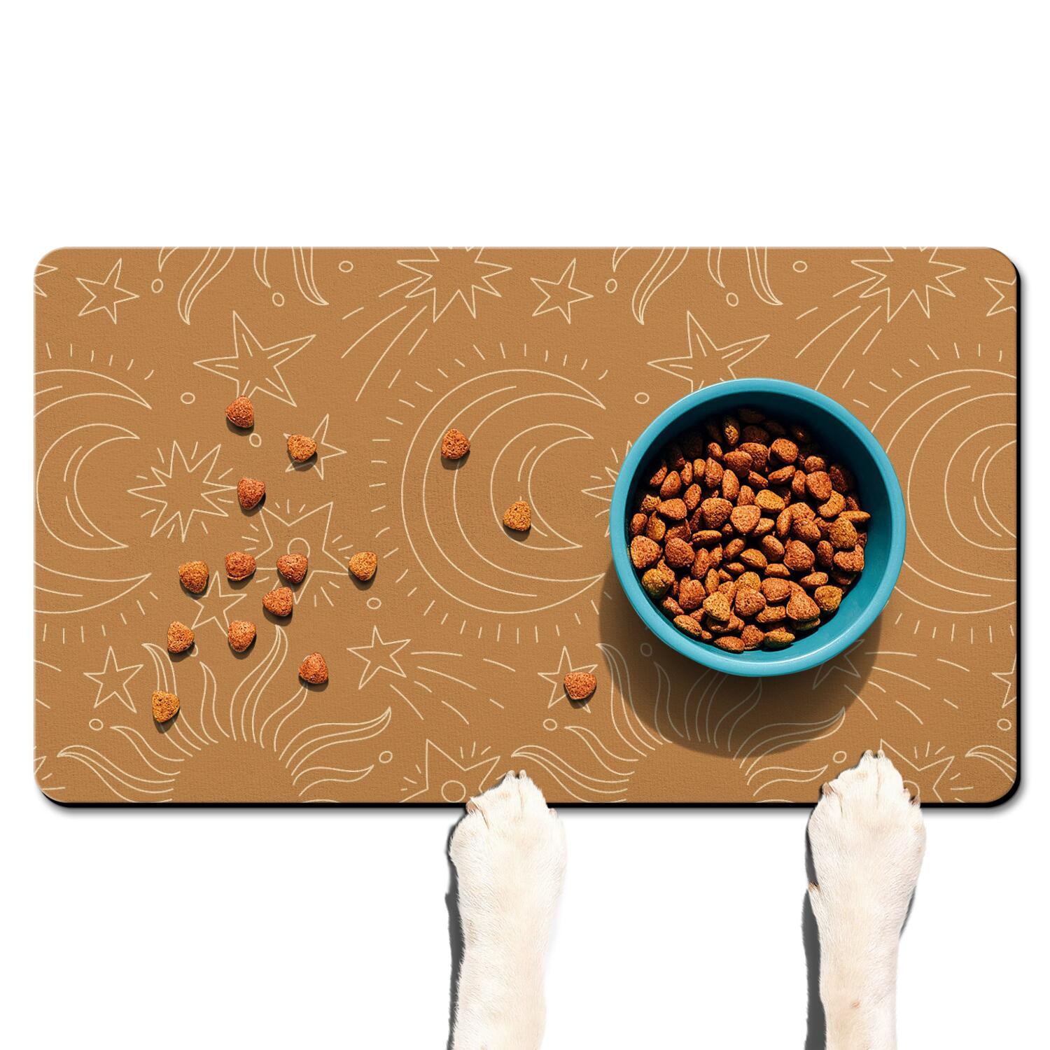 Dog Food Mat Gothic Steampunk Celestial Moon Star Artistic Quick Dry Non-Slip Absorbent Washable ...