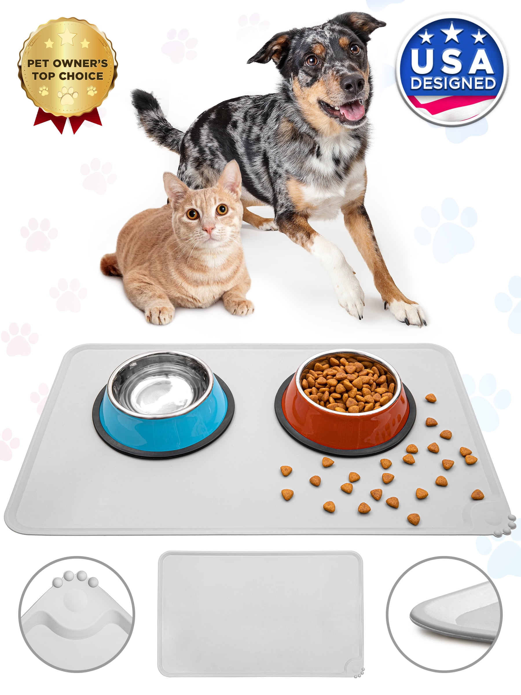 EcoEarth Dog Food Mat Gray, Waterproof Silicone Placemat for Cats ...