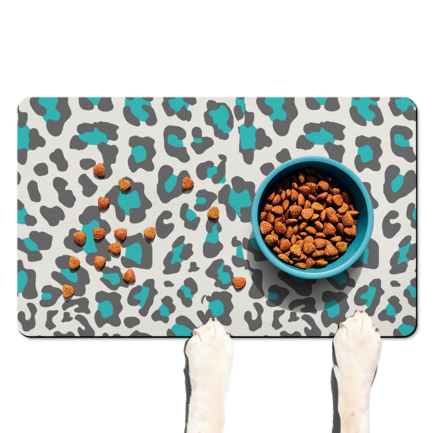 Dog Food Mat with Tropical Leopard Spots Print, Absorbent Waterproof ...