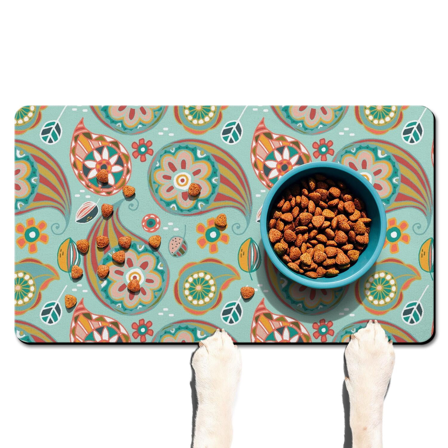 Dog Food Mat with Chic Paisley Pattern Vintage Bohemian Ethnic Colorful ...