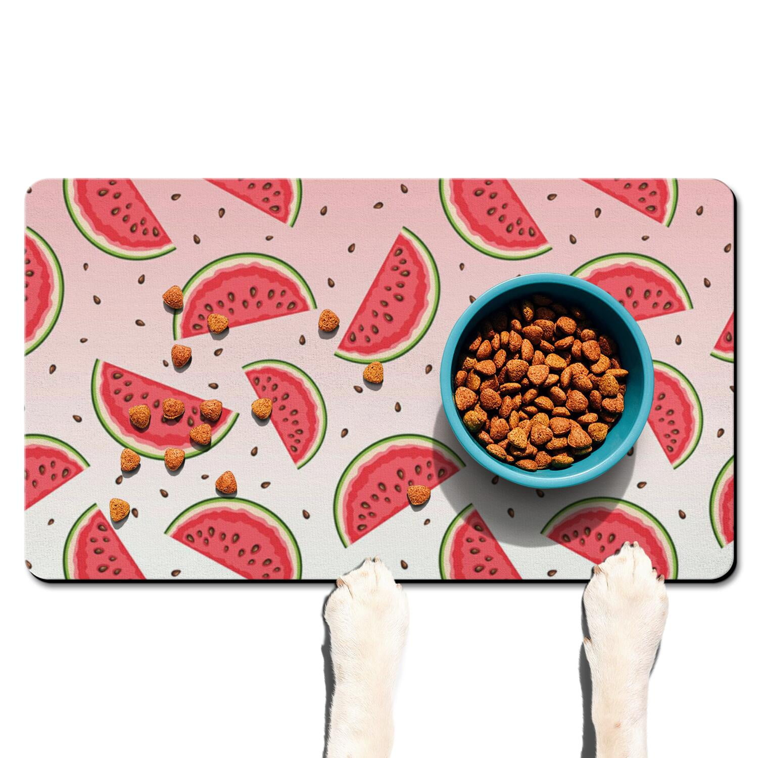Dog Food Mat with Sunshine Watermelon Print, Absorbent Waterproof Pet ...
