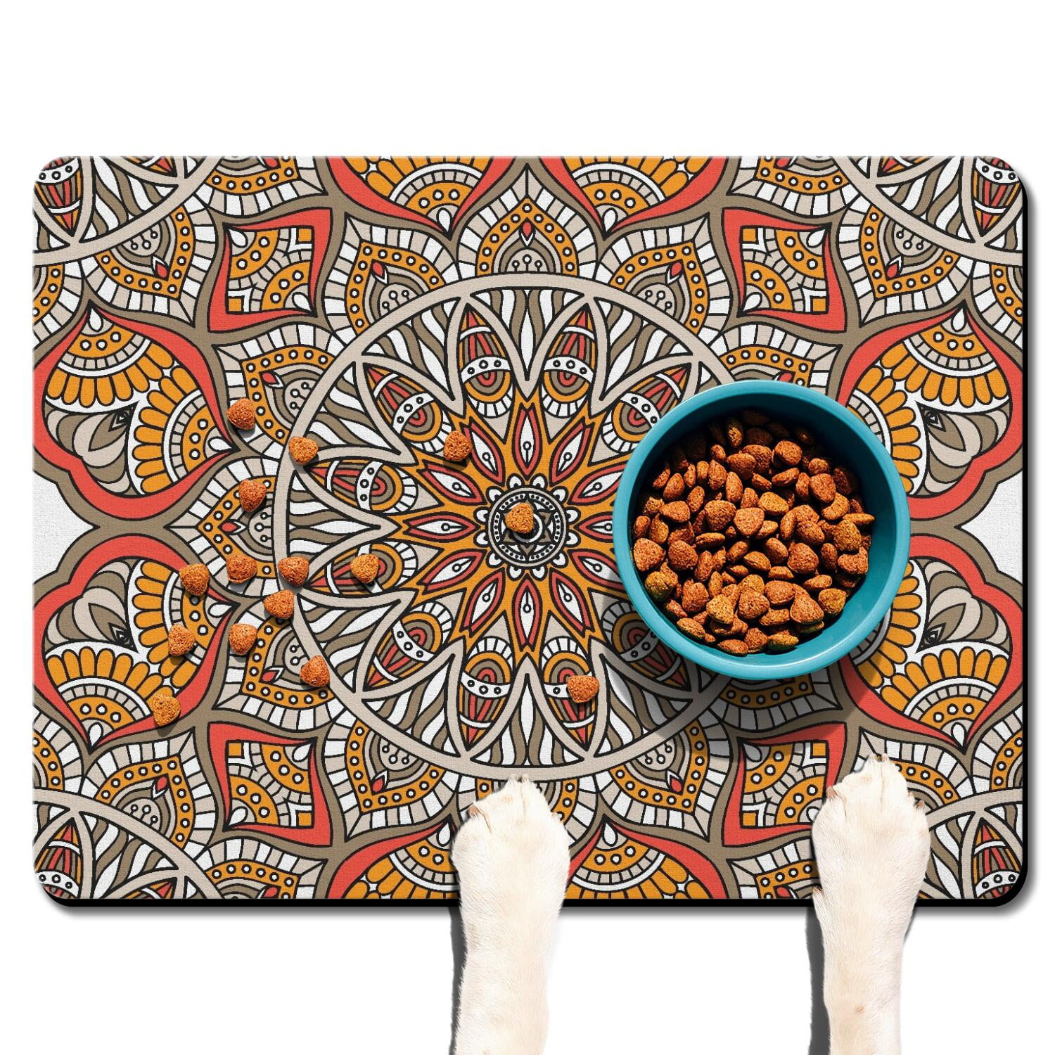 Dog Food Mat with Tribal Folk Geometric Symbolic Design, Absorbent ...