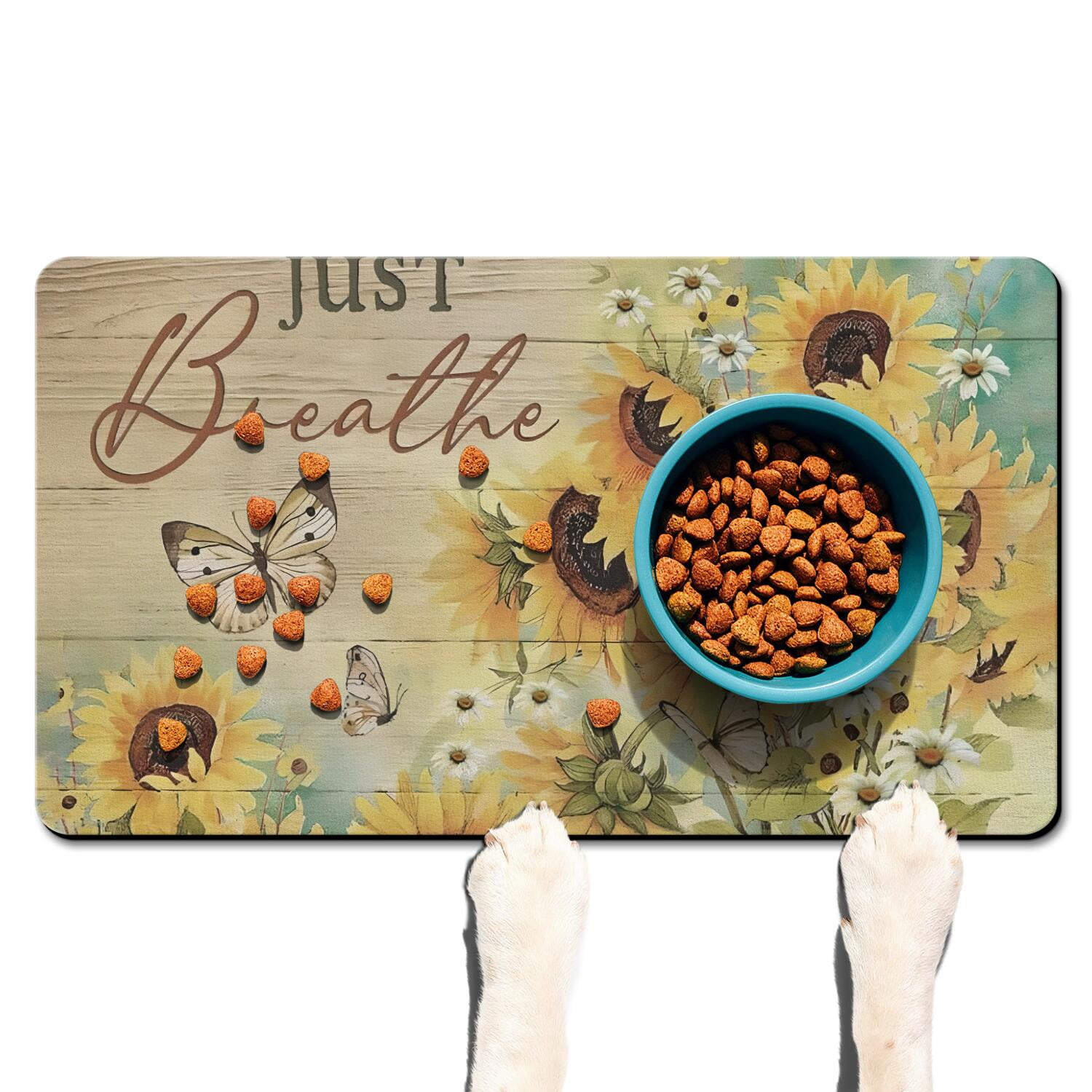 Dog Food Mat with Vibrant Sunflower Design, Durable Waterproof ...