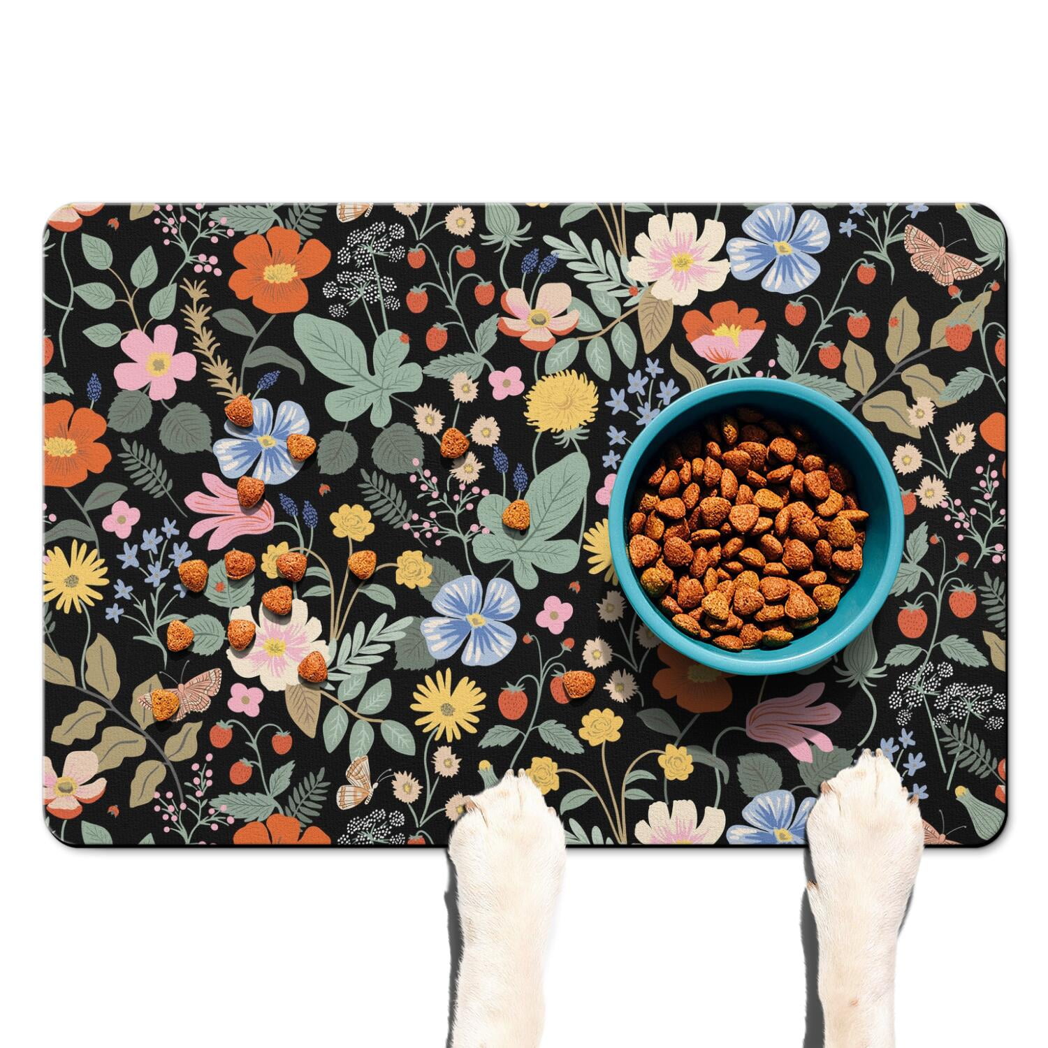 Dog Food Mat with Wildflower and Nature Inspired Design, Absorbent ...