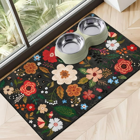 Dog Food Mats for Floors, Absorbent Quick Dry Pet Cat Food Mat, Dog ...