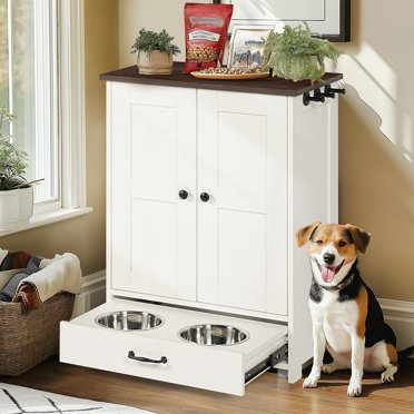 PawHut Pet Feeder Station Dog and Cat Food Storage Feeding Station Food ...