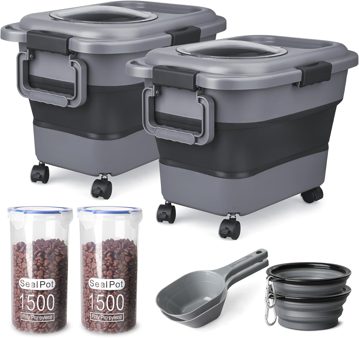 Dog Food Storage Container, Airtight Collapsible Cat Food Storage ...