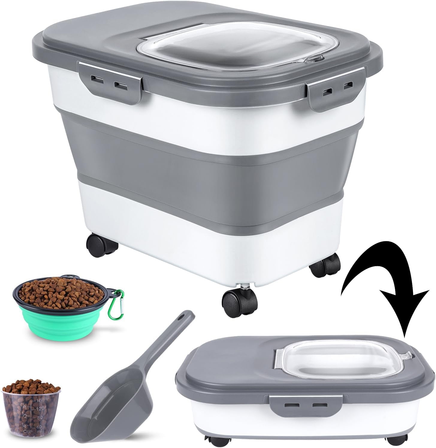 Dog Food Storage Container, Collapsible 23 lbs Large Pet Cat Food ...