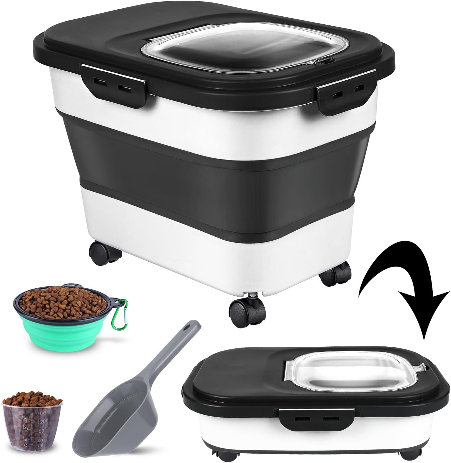 Dog Food Storage Container, Collapsible 23 lbs Large Pet Cat Food ...