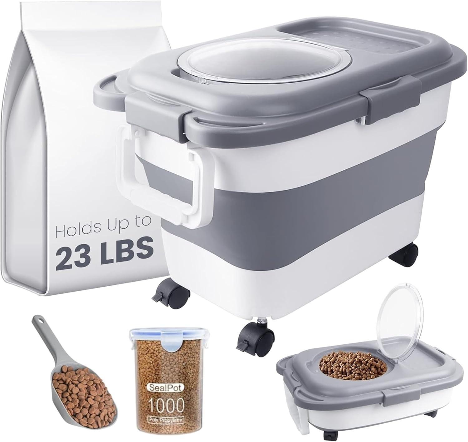 Dog Food Storage Container, Collapsible Dog Food Container, Wheels ...
