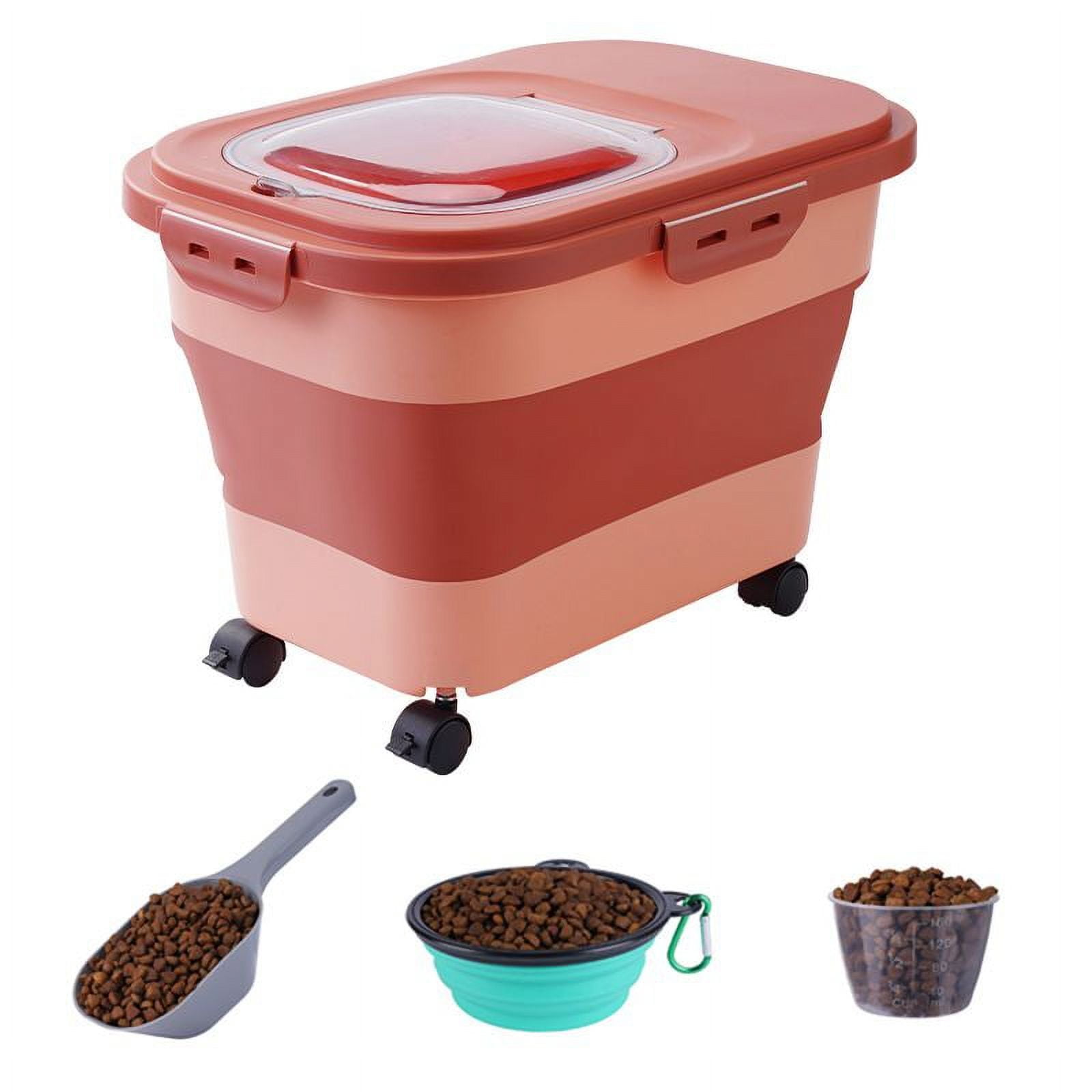Dog Food Storage Containers with Wheel Lids, Pink, Airtight, 30 lbs ...