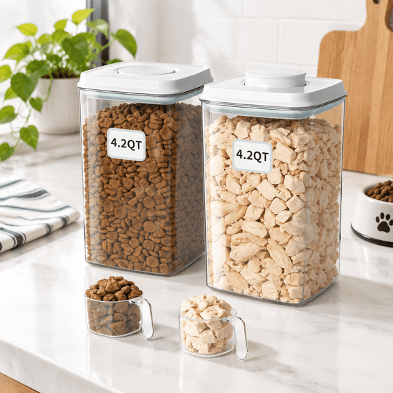 Dog Food Storcontainers Set With One-touch Lid (2 * 4.22 Qt / 4.0 L ...