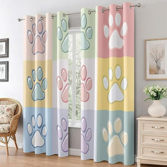 Dog Footprint Blackout Curtains for Bedroom, Thermal Animal Paw Print ...